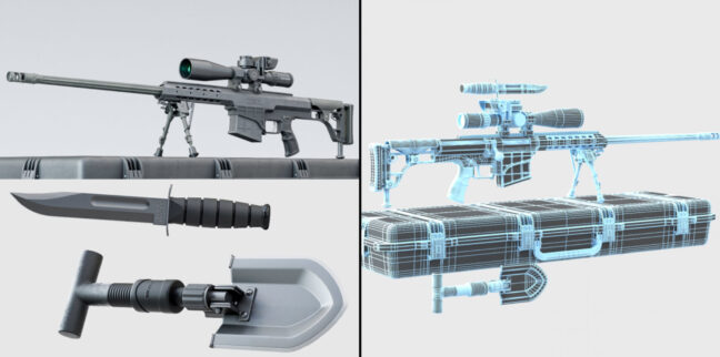Free 3D Models: Sniper Kit, Barrett M98 Bravo Rifle, Ka-Bar, Shovel